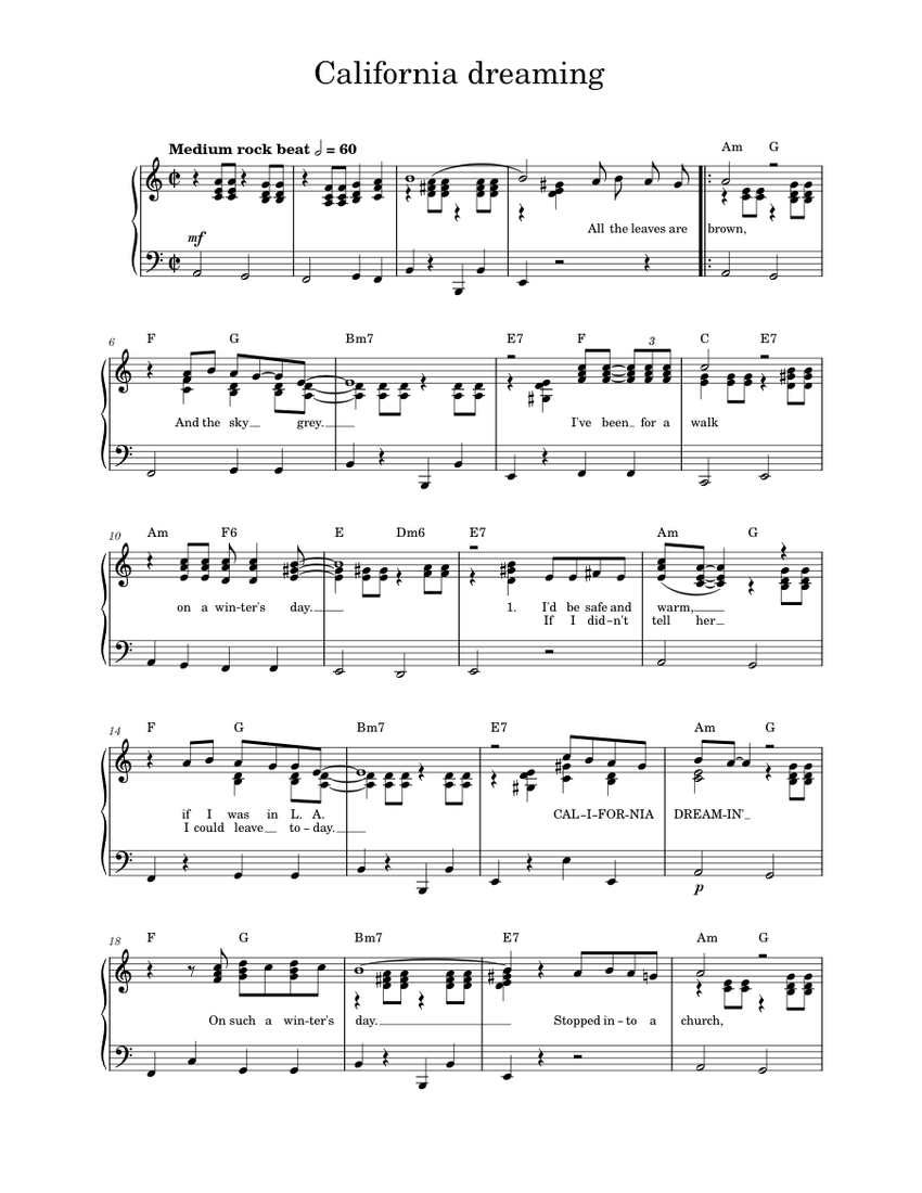 California Dreaming Sheet music for Piano (Solo) | Musescore.com