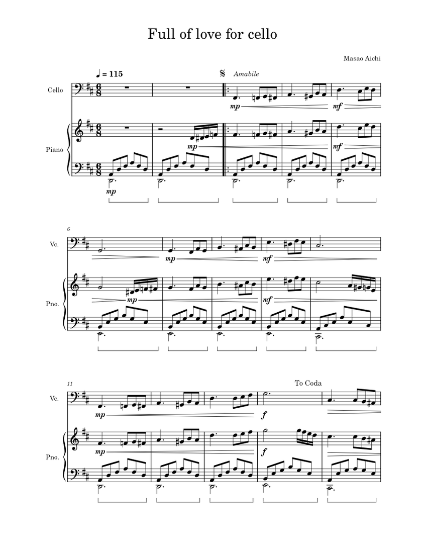 Full of love for cello - piano tutorial
