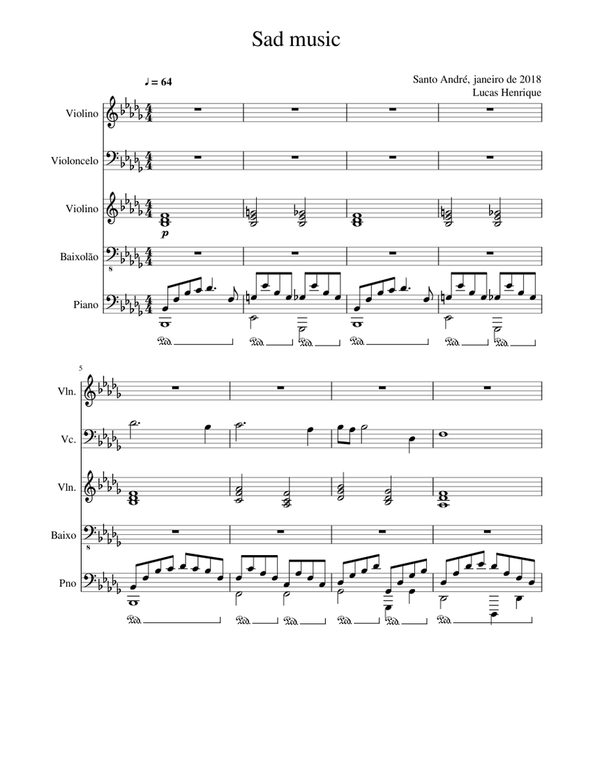 Sad music Sheet Music for Piano, Violin, Cello, Bass guitar (Mixed ...