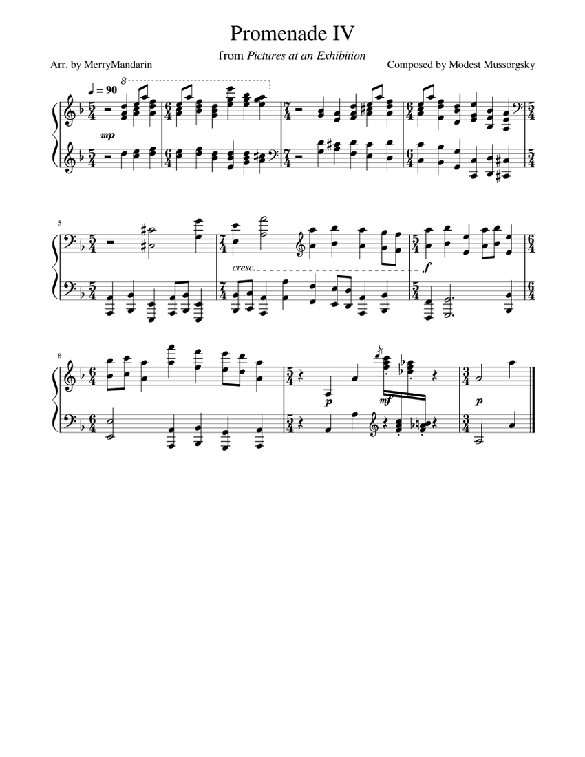 Pictures at an Exhibition – Modest Mussorgsky Promenade IV Sheet music ...