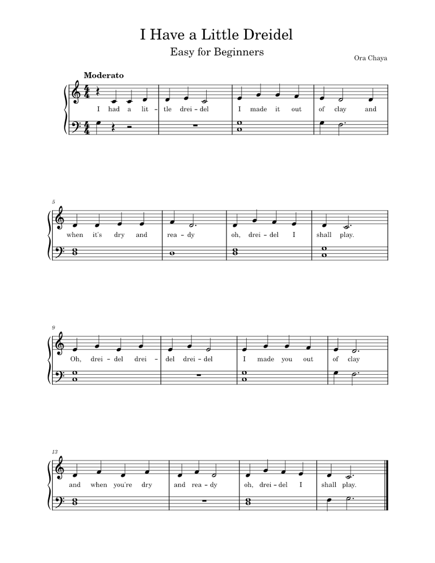 I Have a Little Dreidel-Easy-for-Beginners Sheet Music for Piano (Solo ...