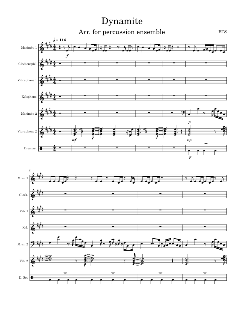 Dynamite - BTS Sheet Music for Vibraphone, Glockenspiel, Drum group ...