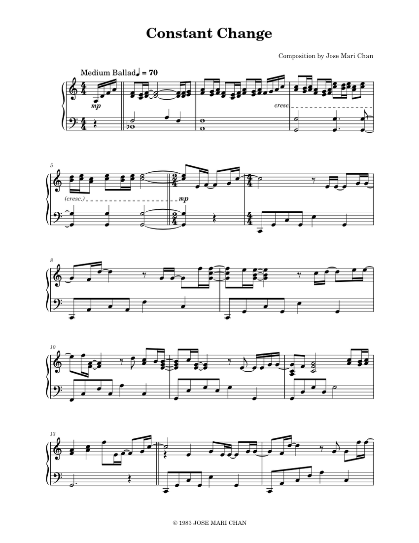 Constant Change – Jose Mari Chan Sheet Music for Piano (Solo ...
