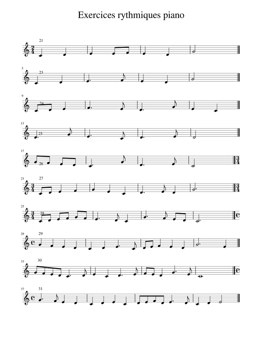 Exercices_rythmiques_piano Sheet music for Piano (Solo) Easy ...