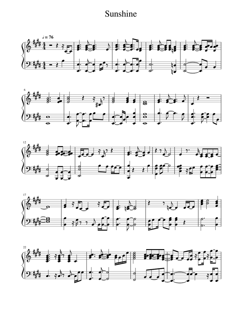 Sunshine Sheet music for Piano (Solo) | Musescore.com