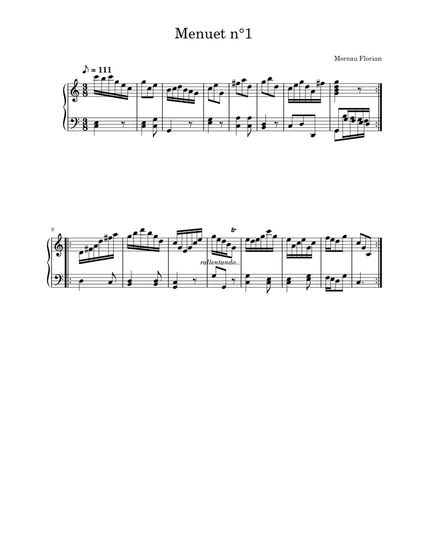 Menuet n°1 Sheet music for Piano (Solo) | Musescore.com