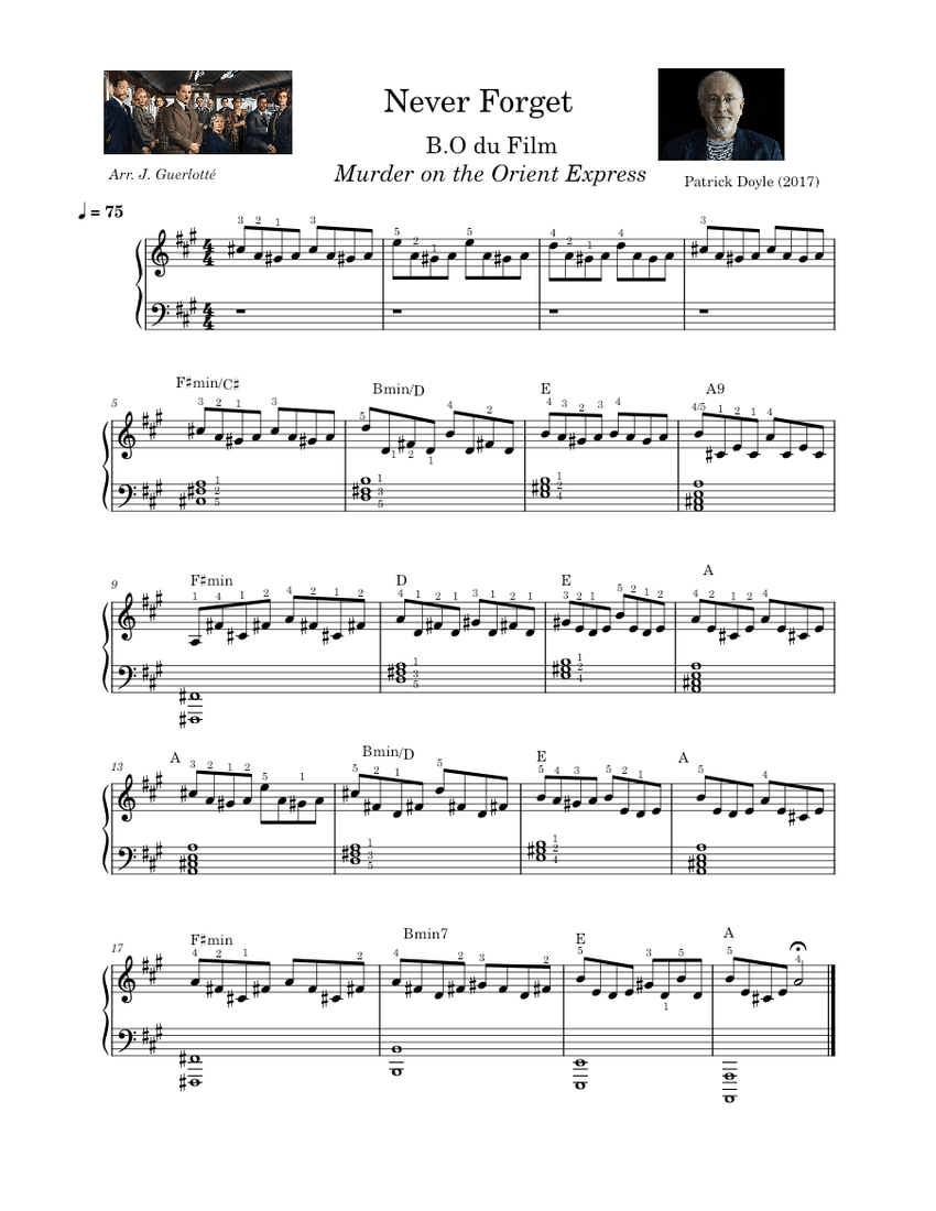 Never Forget – Patrick Doyle Sheet Music with Chords for Piano (Solo ...