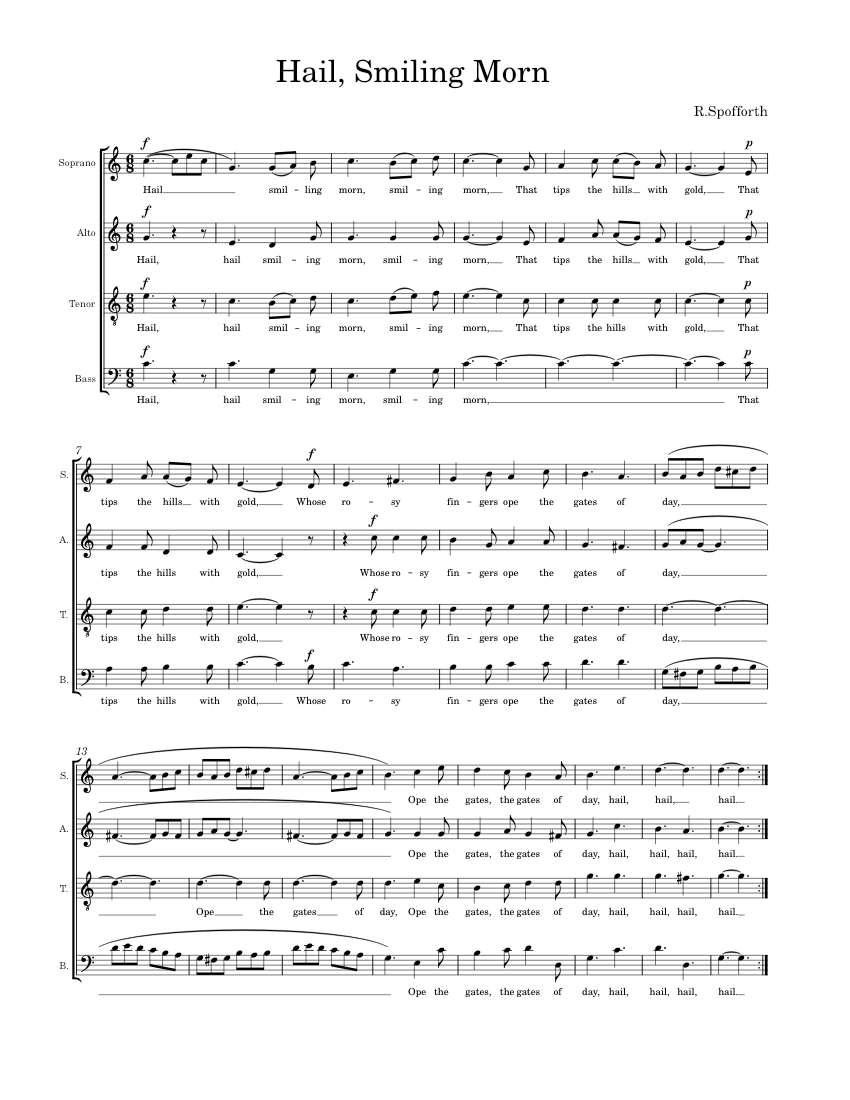 Hail, Smiling Morn Sheet Music for Soprano, Alto, Tenor, Bass voice ...