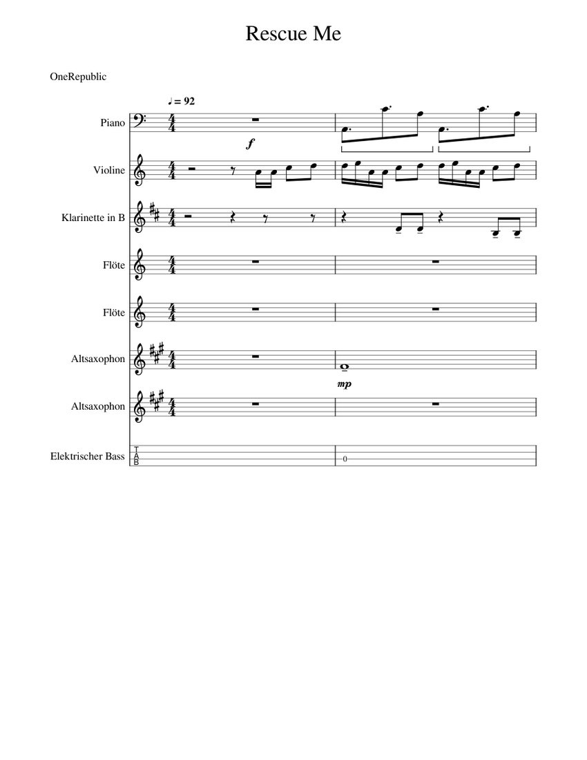 Rescue Me - Projektkurs Sheet Music for Piano, Flute, Clarinet in b ...