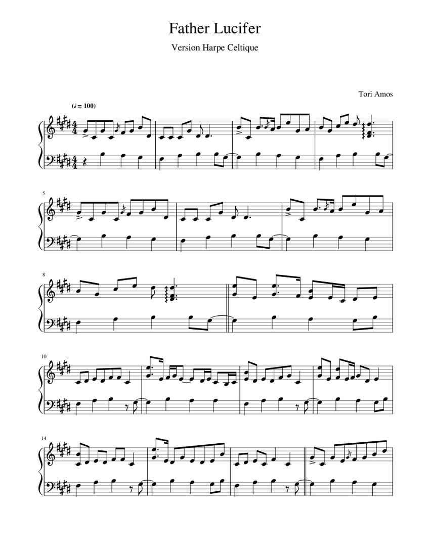 Father lucifer – Tori Amos - Celtic Harp Sheet Music for Harp (Solo ...