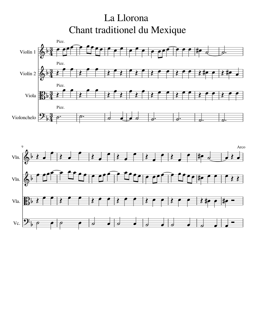 La Llorona Arreglo CM Sheet Music for Violin, Viola, Cello (String ...