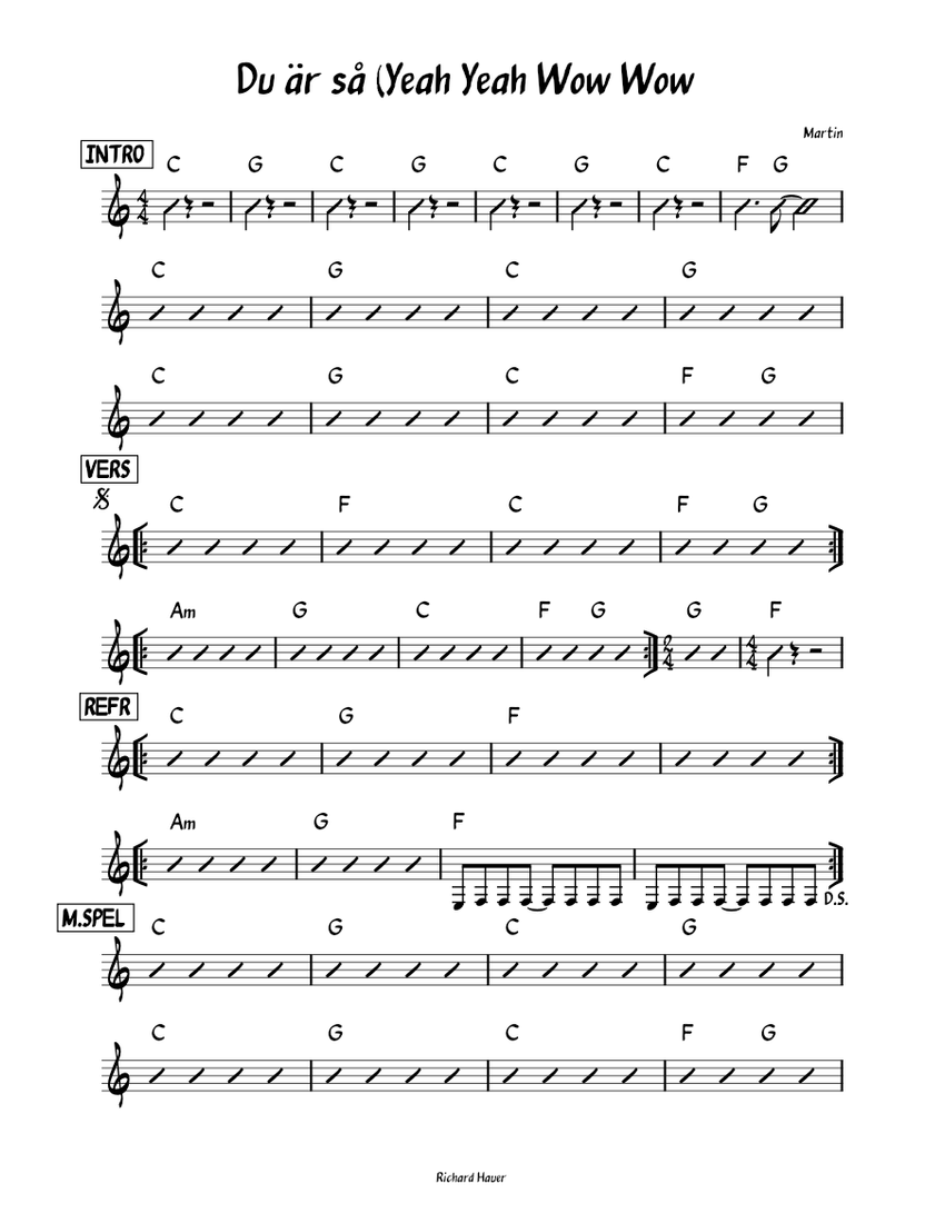 Du är så yeah yeah wow wow – Martin Svensson Sheet music for Piano ...