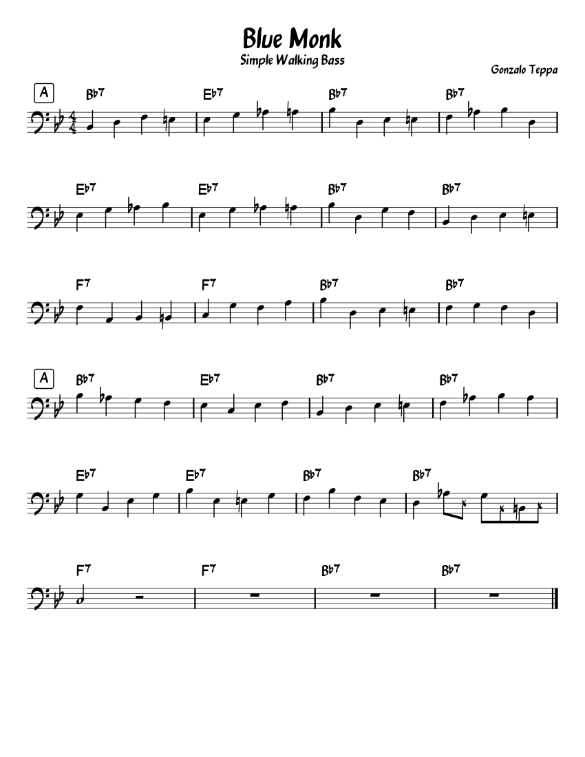 Blue_Monk_WB_simple Sheet music for Bass guitar (Solo) | Musescore.com