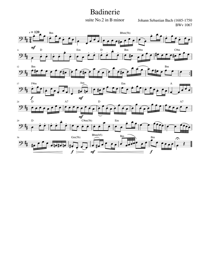 Badinerie en clave de FA Sheet Music for Voice (other) (Solo ...