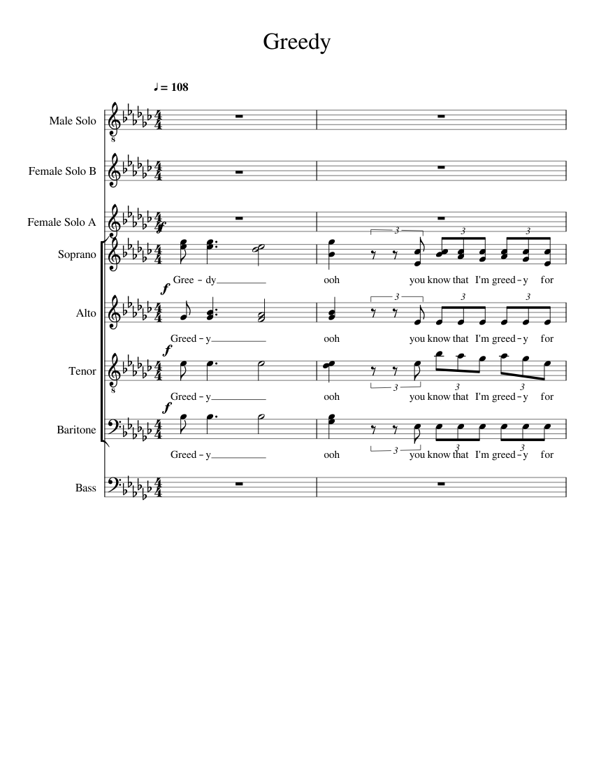 Greedy – Ariana Grande Sheet Music for Soprano, Alto, Tenor, Bass voice ...