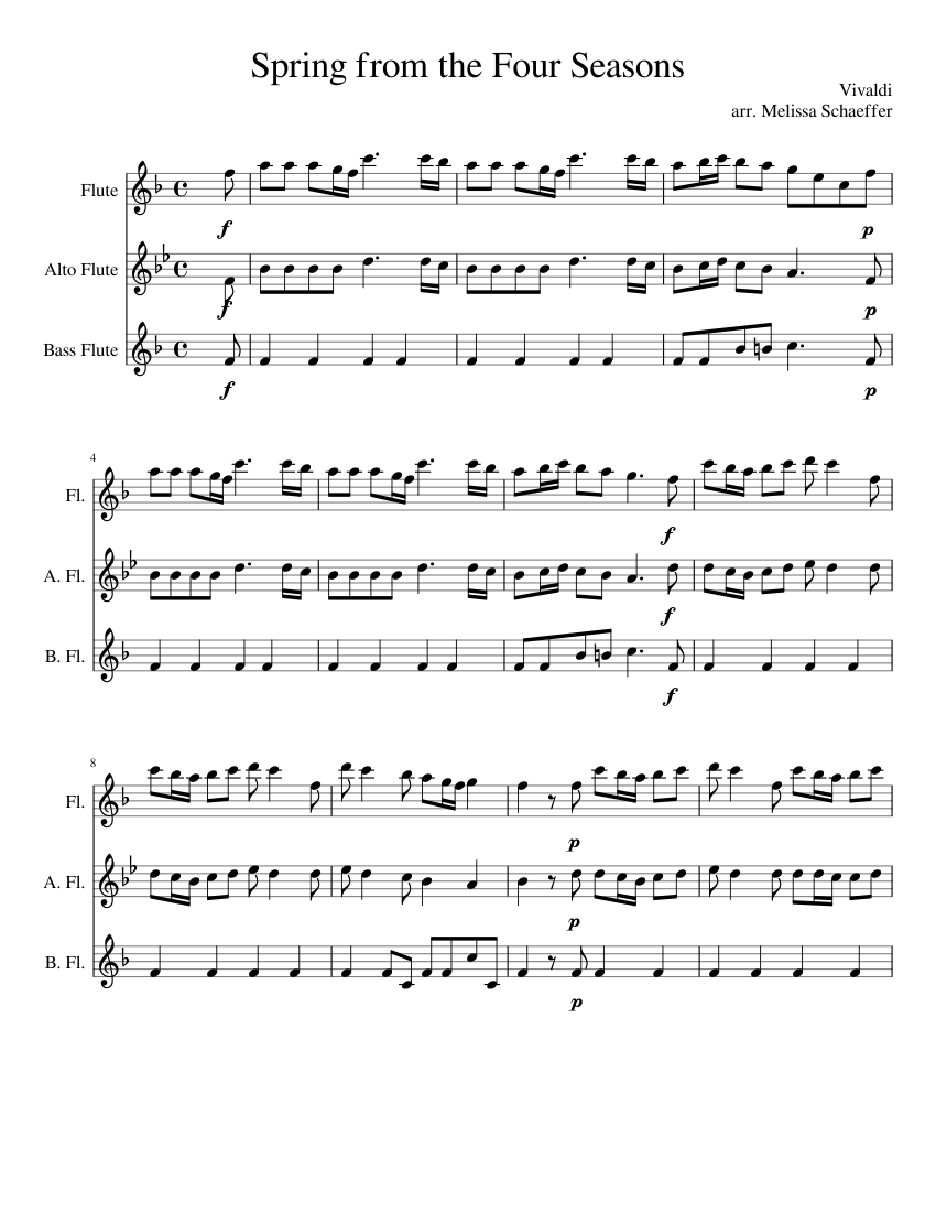 Arr of Spring for Flute Trio Sheet Music for Flute, Flute alto, Flute ...