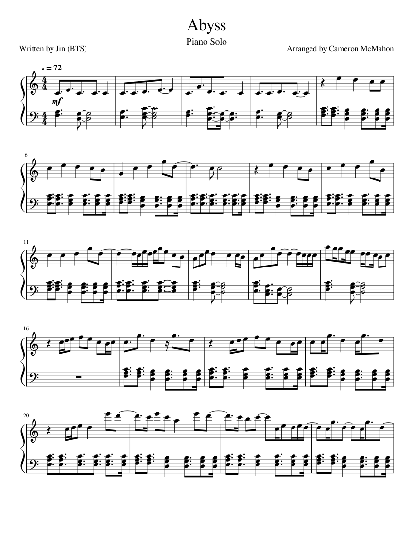 Abyss by Jin (BTS) Piano Solo Sheet music for Piano (Solo) | Musescore.com
