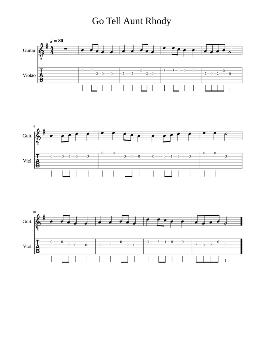 Go_Tell_Aunt_Rhody Sheet music for Guitar (Mixed Duet) | Musescore.com