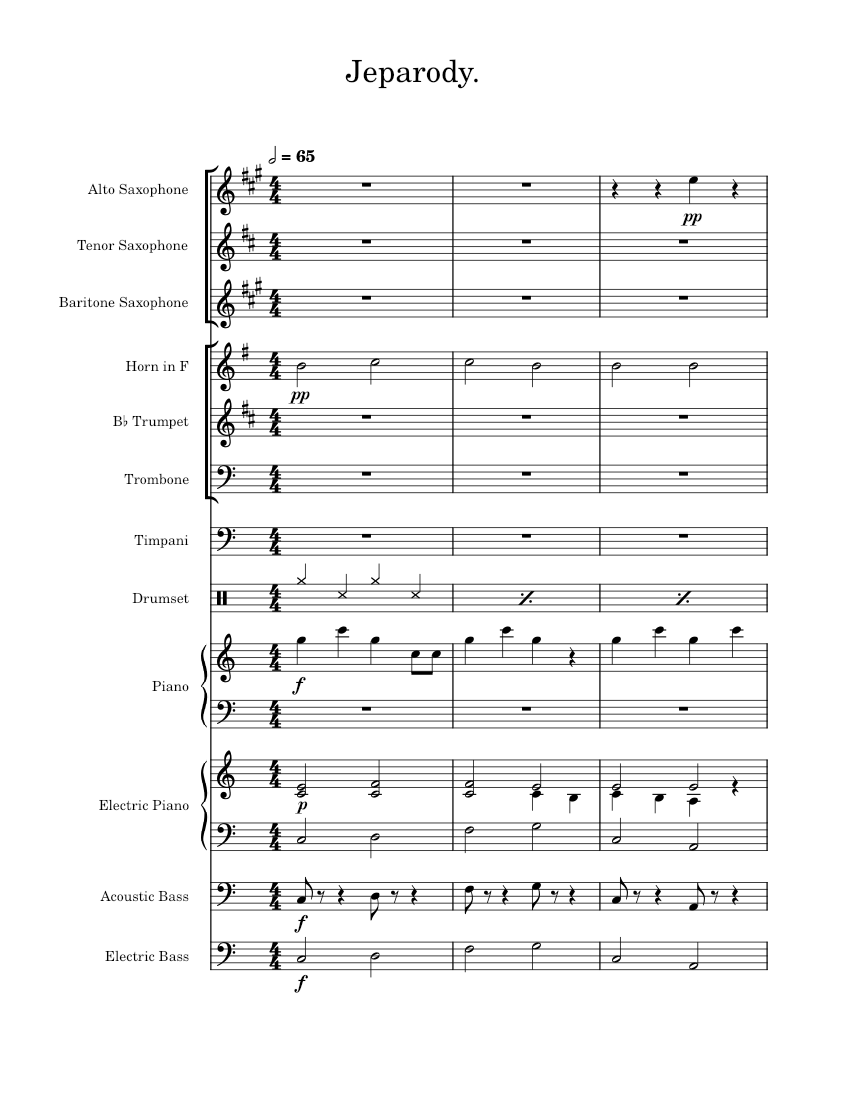 Jeopardy Think Music Sheet Music for Piano, Trombone, Saxophone alto ...