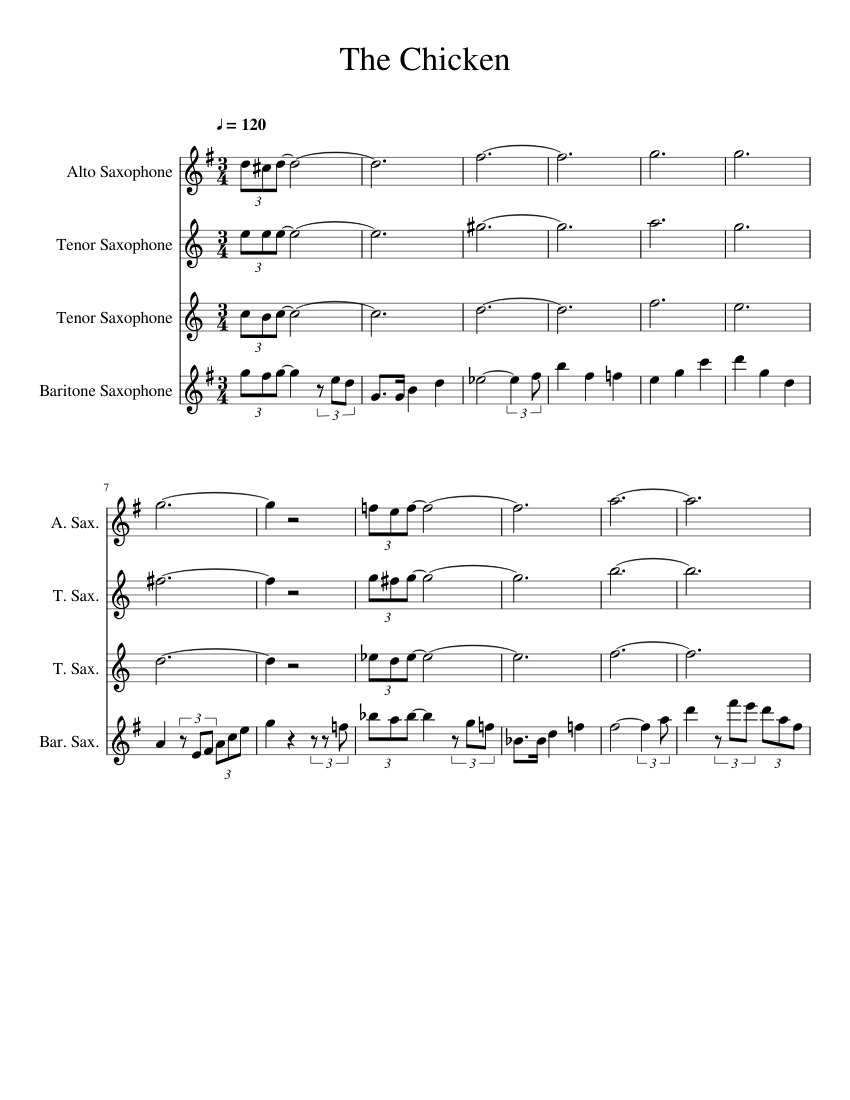 The Chicken Sheet Music for Saxophone alto, Saxophone tenor, Saxophone ...