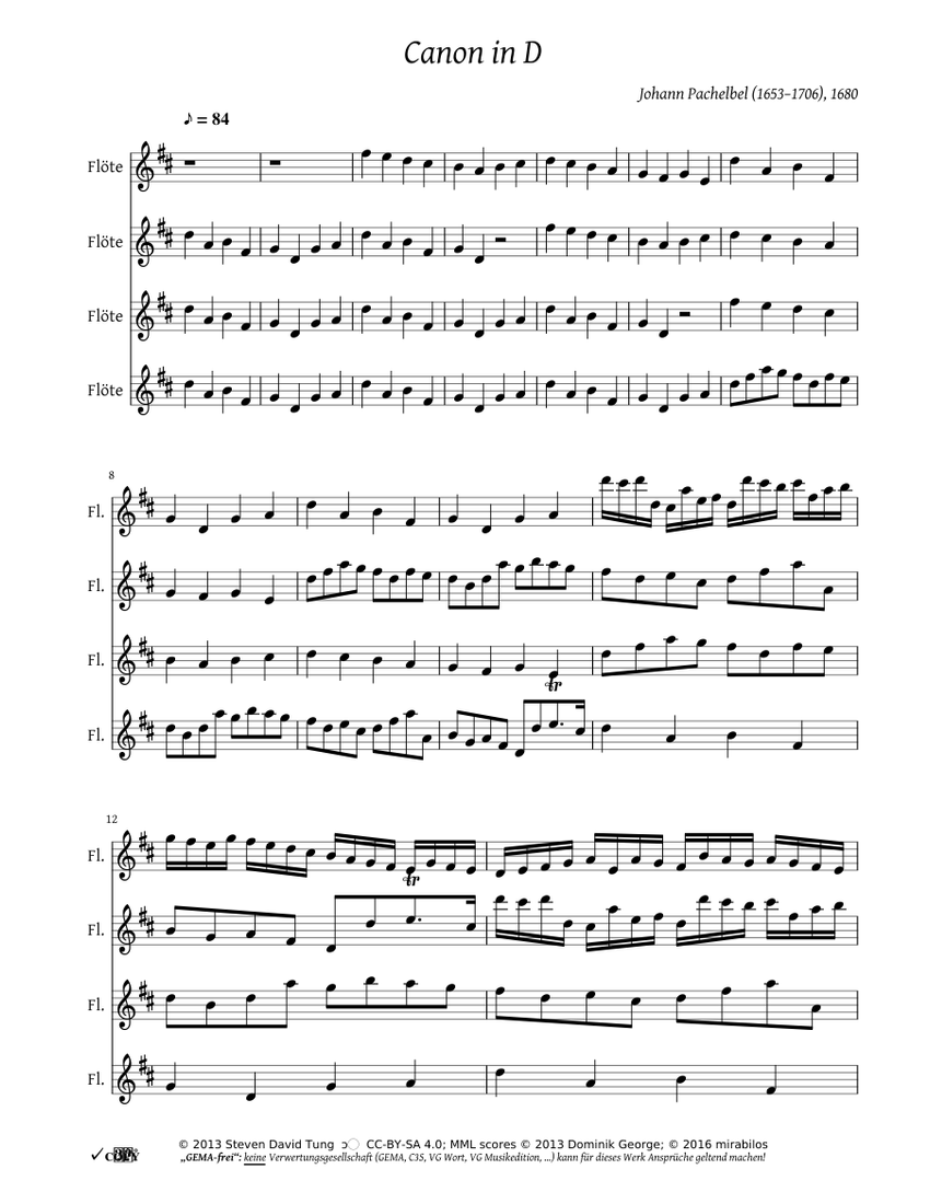 Canon in D Sheet music for Flute (Mixed Quartet) | Musescore.com