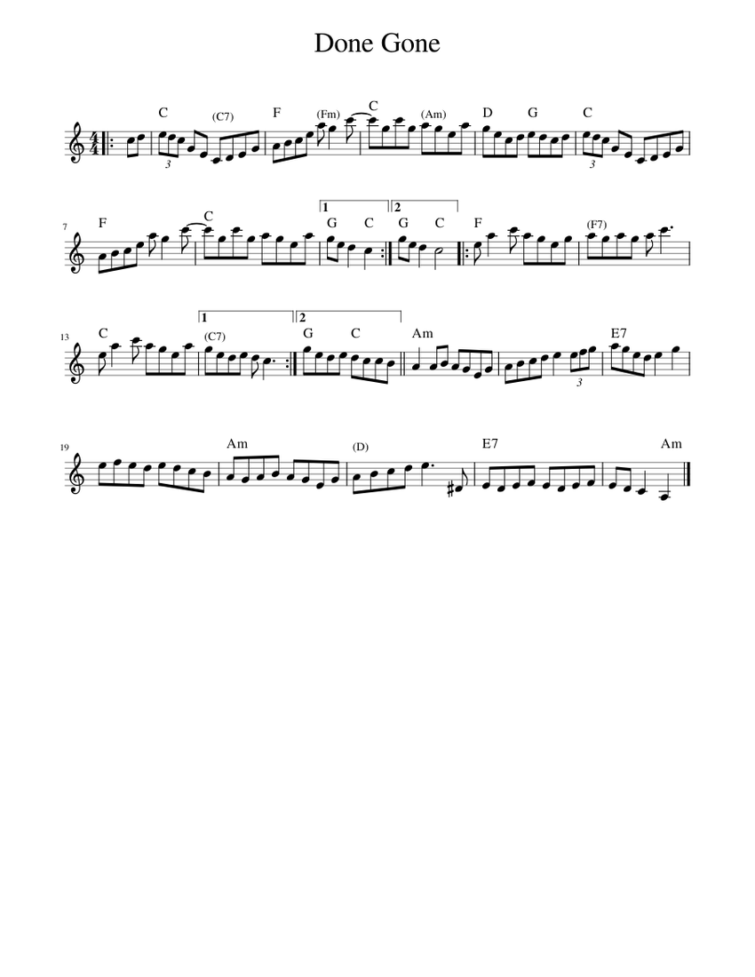 Done Gone Sheet Music for Piano (Solo) Easy | MuseScore.com