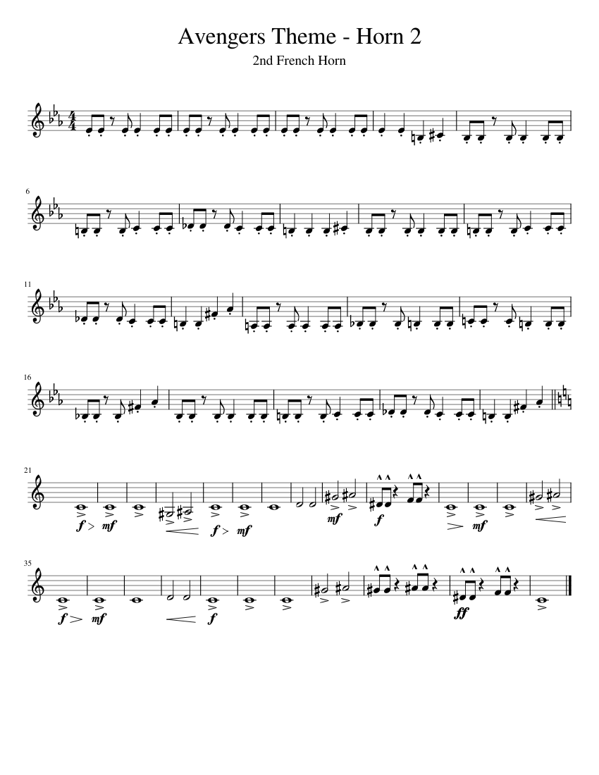Avengers Theme - French Horn 2 or Tuba Sheet Music for French horn ...