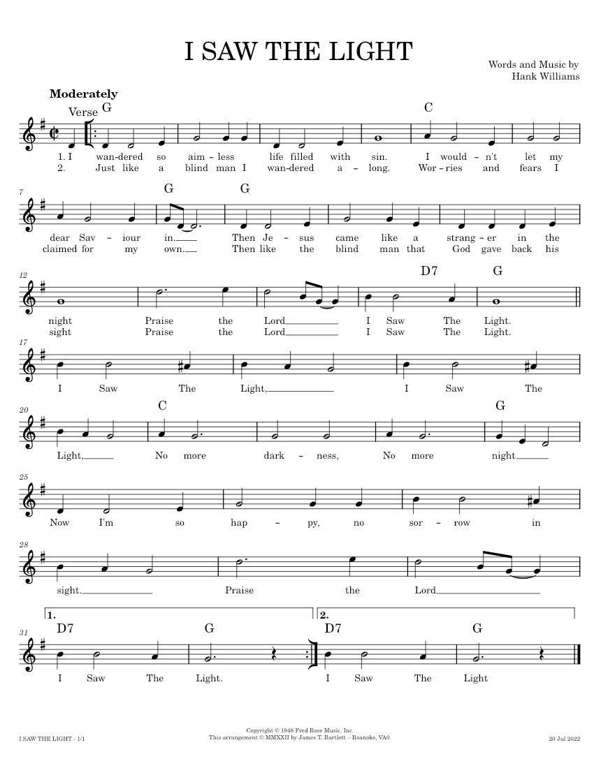 I Saw The Light [lead sheet] Sheet music for Piano (Solo) | Musescore.com