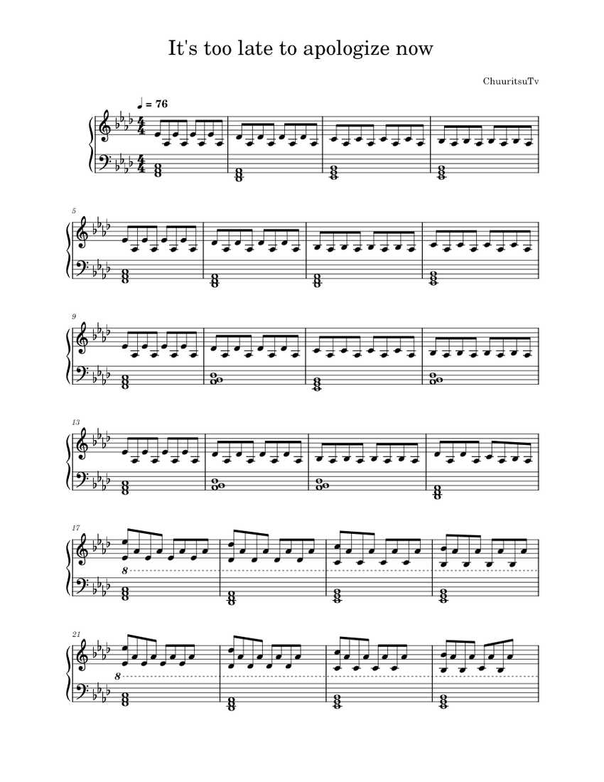 It's too late to apologize now Sheet Music for Piano (Solo) easy ...