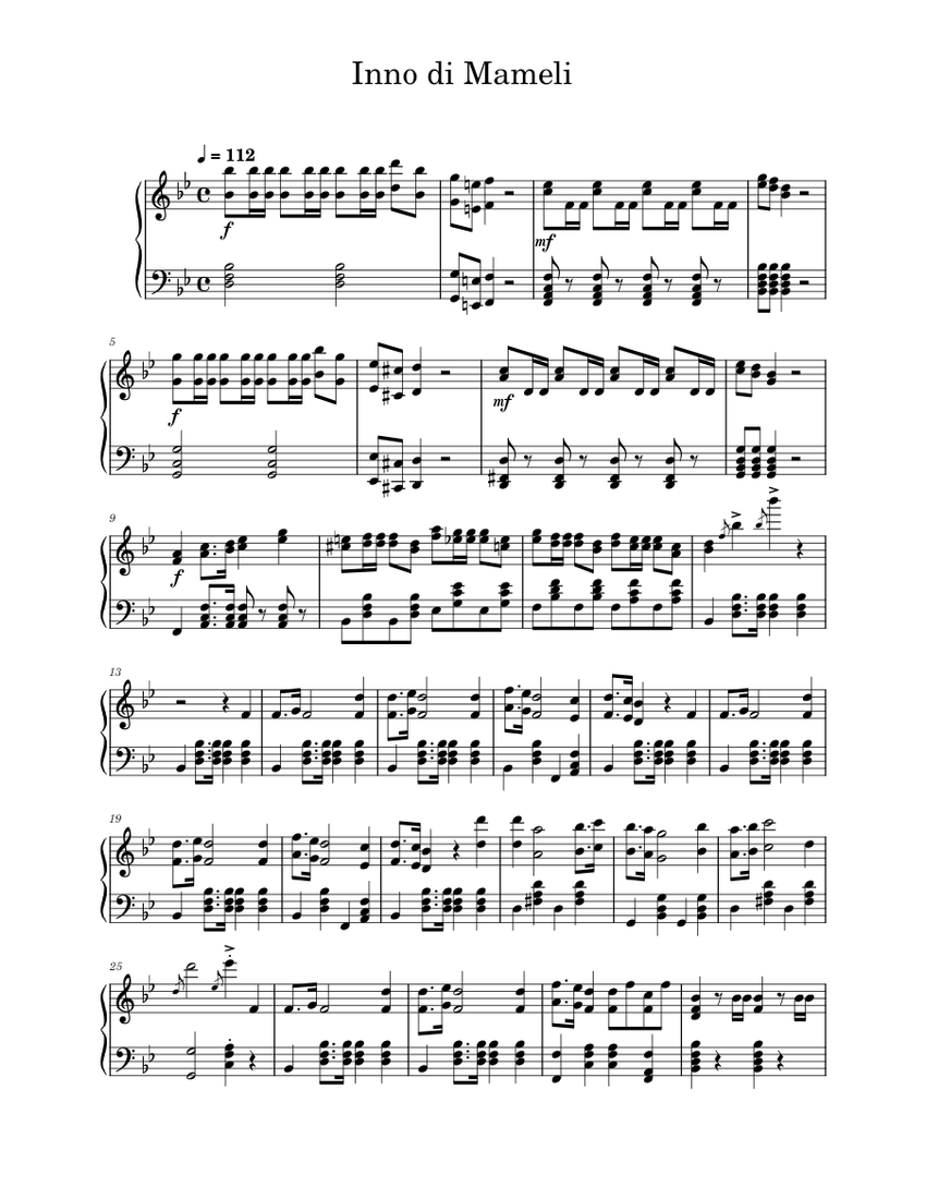 Inno italiano – Mameli Inno di Mameli Sheet Music for Piano (Solo ...