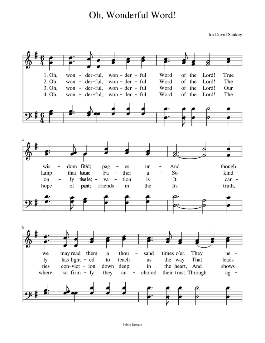 Oh, wonderful, wonderful Word of the Lord - Ira David Sankey Sheet ...