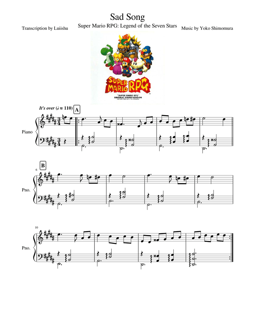 Sad Song - Super Mario RPG (Transcription) Sheet Music for Piano (Solo ...