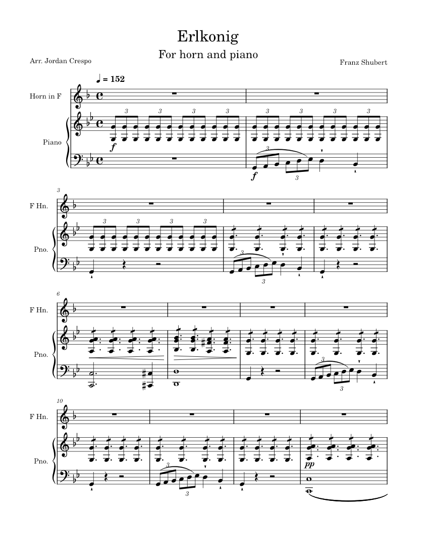 Erlkönig, D.328 – Franz Schubert Erlkonig (for horn) Sheet Music for ...