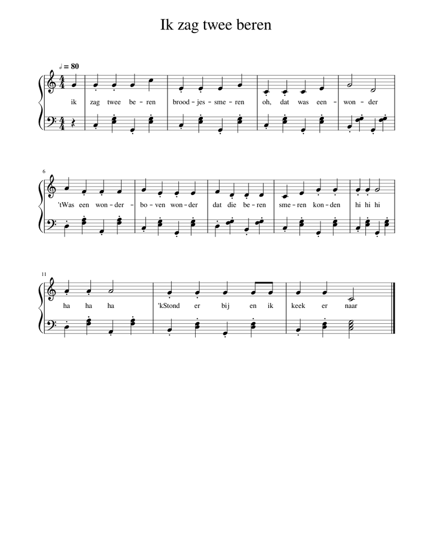 Ik zag twee beren Sheet music for Piano (Solo) Easy | Musescore.com