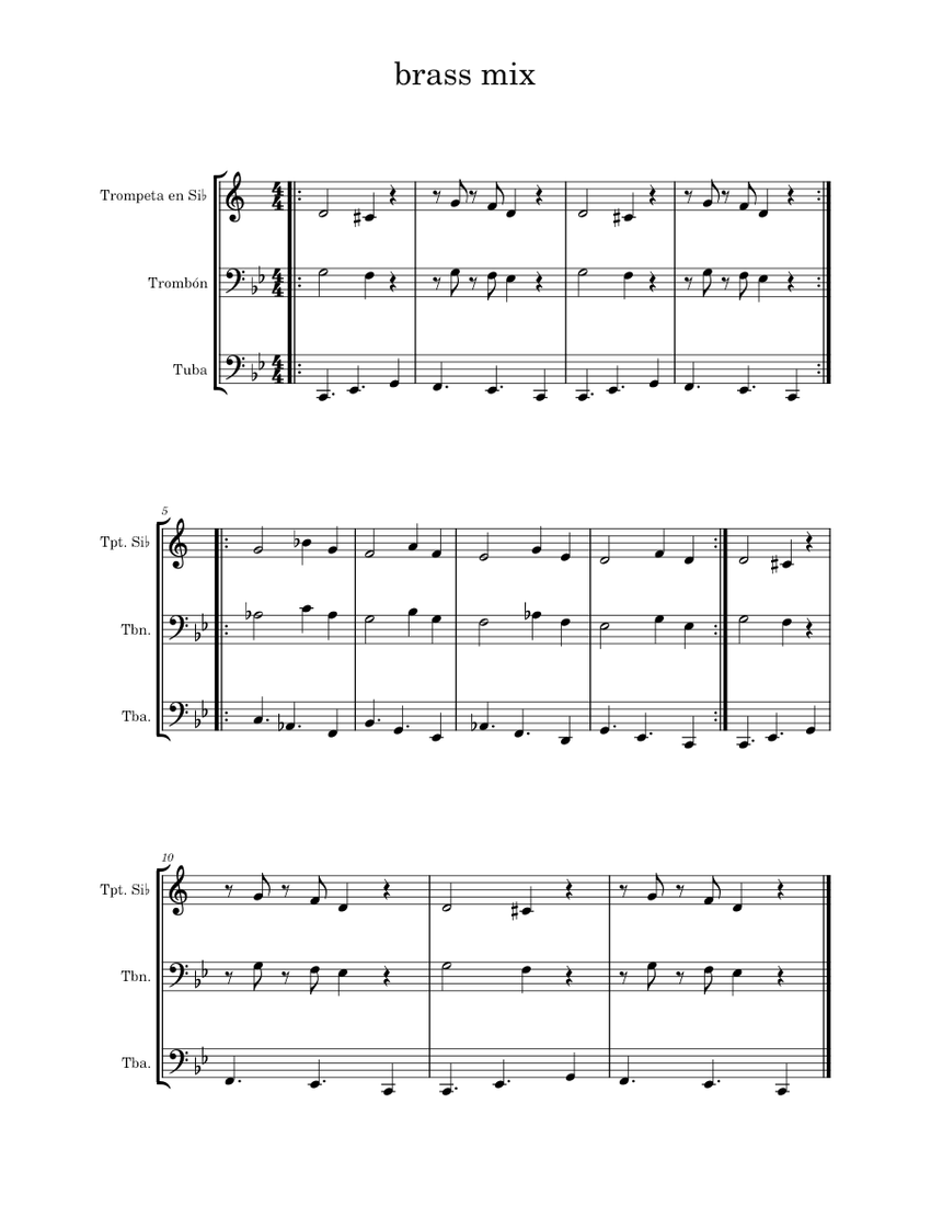 brass mix Sheet music for Trombone, Tuba, Trumpet in b-flat (Brass Band ...