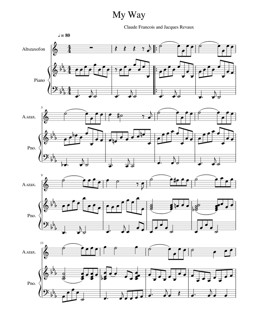 My Way - Frank Sinatra Sheet Music for Piano, Saxophone alto (Solo ...