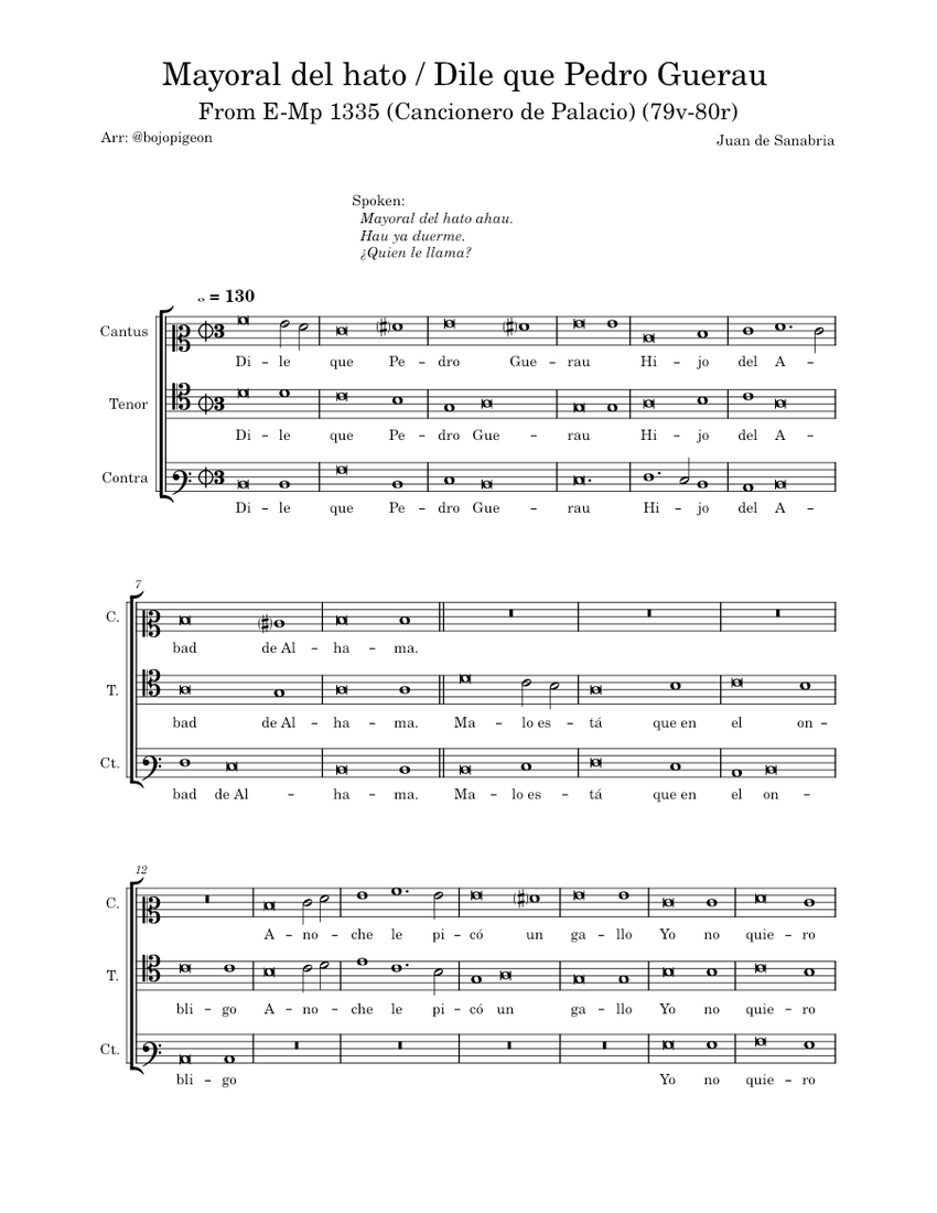 Mayoral del hato / Dile que Pedro Guerau – Juan de Sanabria Sheet music ...