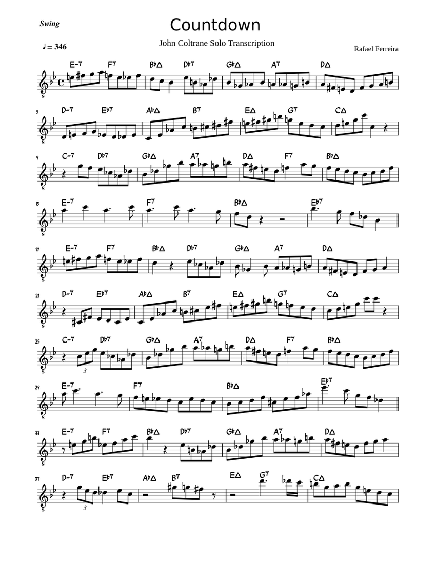 Countdown - John Coltrane Solo Sheet music for Piano (Solo) | Musescore.com