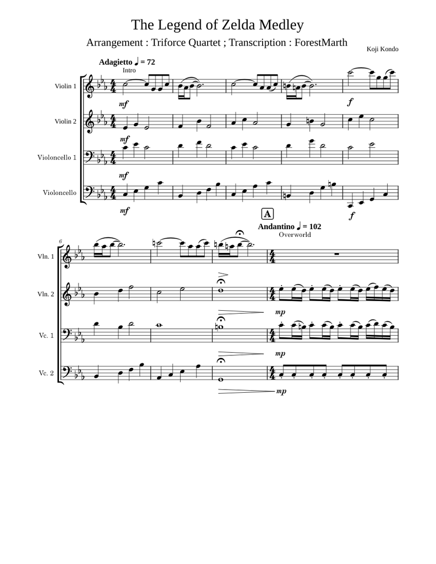 The legend of zelda main theme – Koji Kondo Zelda Medley 2vln 2 cello Sheet music for Violin ...