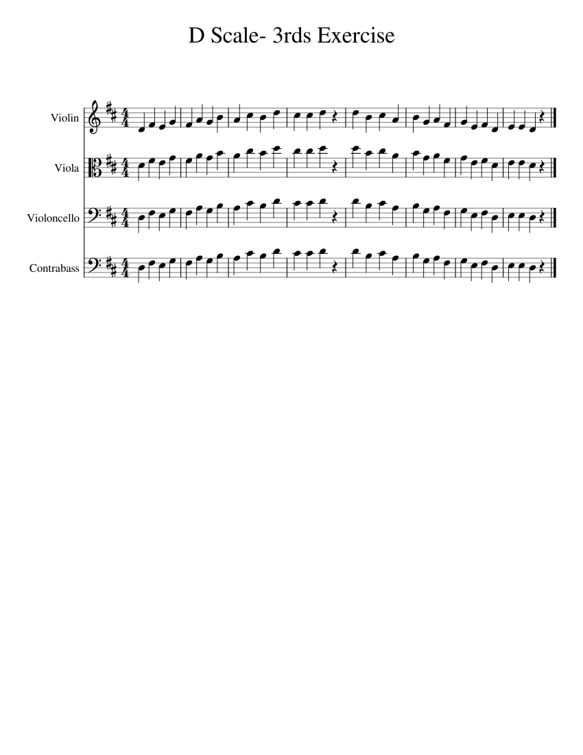 D Scale- 3rds Exercise Sheet music for Contrabass, Violin, Viola, Cello ...
