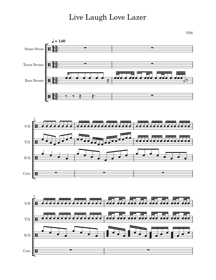 Live Laugh Love Lazer Sheet music for Snare drum, Crash, Tenor drum ...