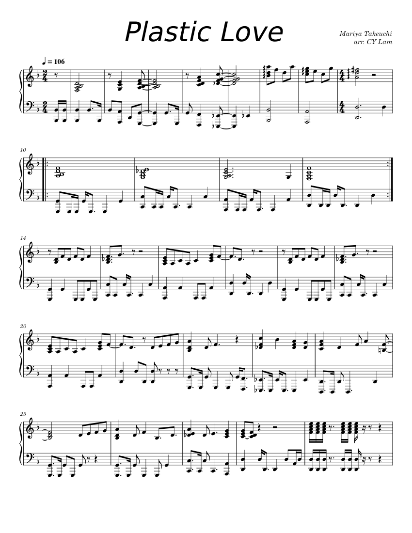 Plastic Love (simple ver.) Sheet Music for Piano (Solo) | MuseScore.com