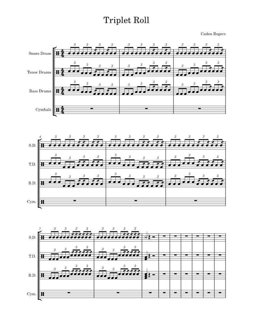 Triplet Roll - Caden Rogers Sheet music for Snare drum, Crash, Tenor ...