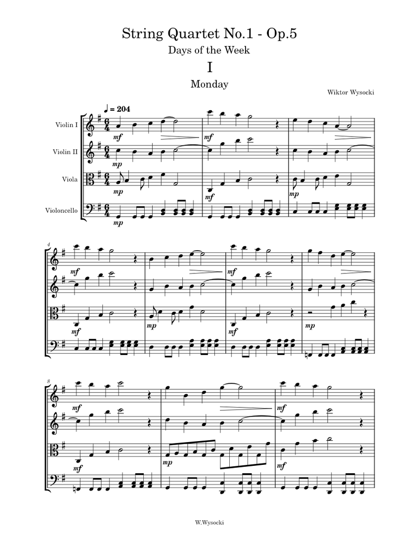 String Quartet No.1 - Op.5 Sheet music for Violin, Viola, Cello (String Quartet) | Musescore.com