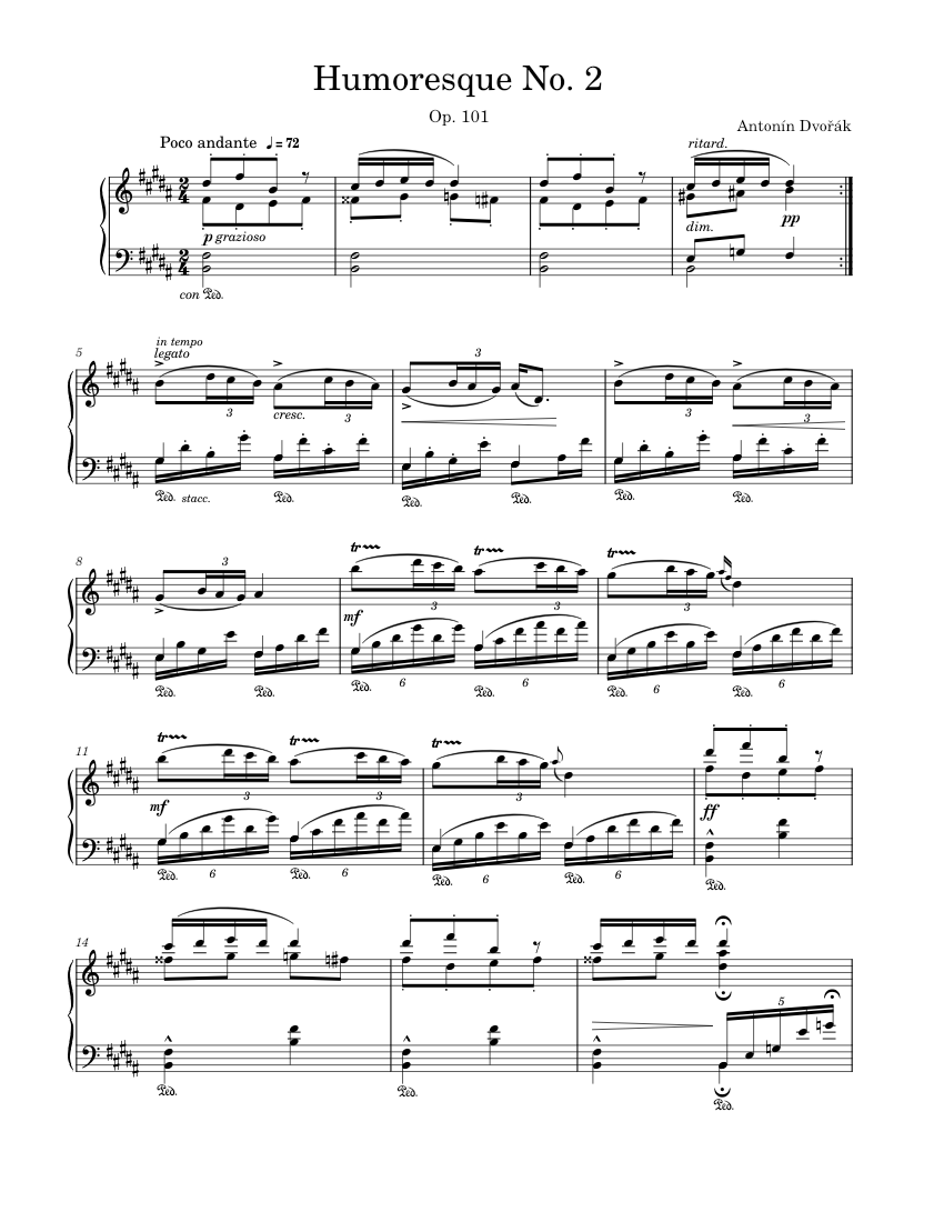 8 Humoresques, Op.101 – Antonín Dvořák - Humoresque No. 2 Sheet Music ...