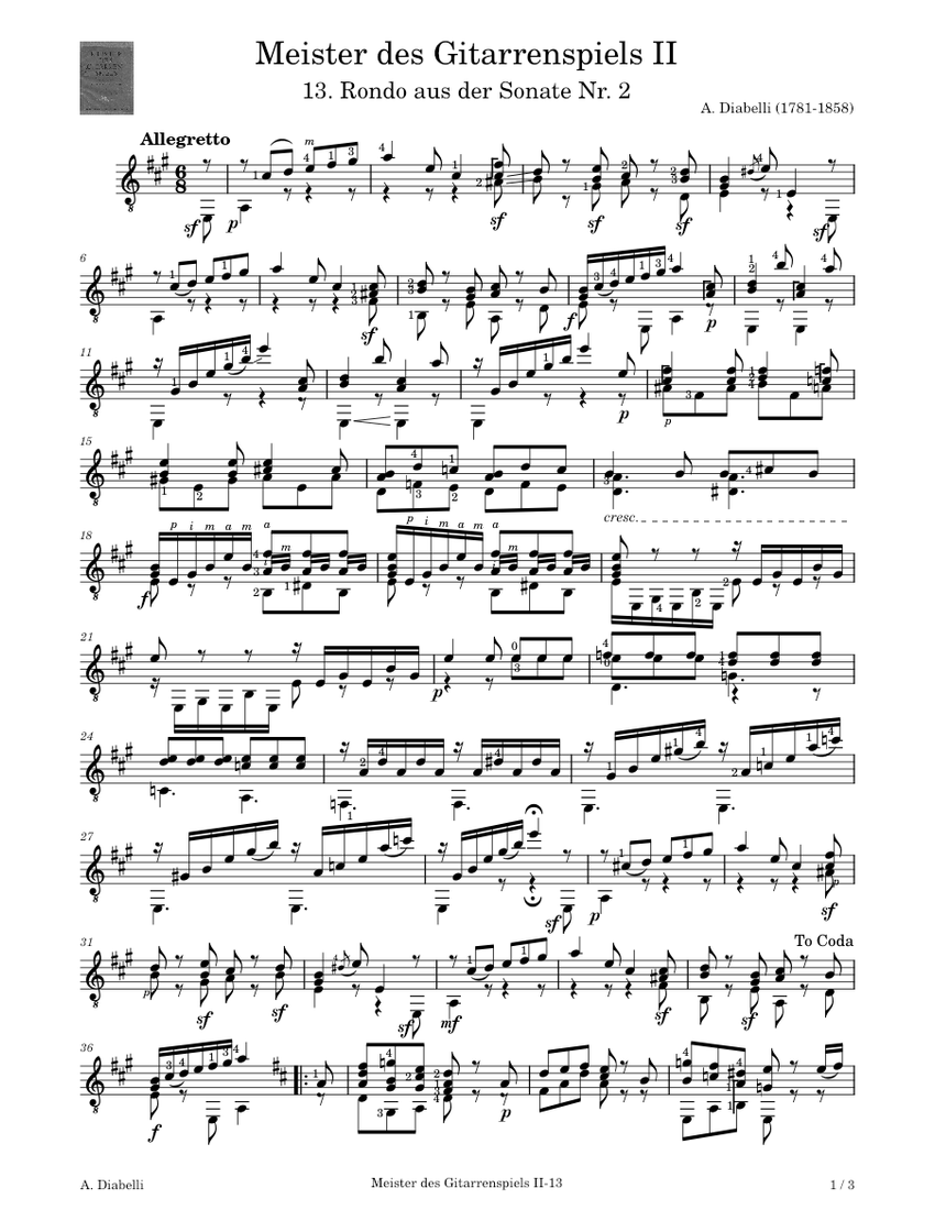 Meister des Gitarrenspiels II-13, Rondo aus der Sonate Nr. 2 – Anton ...