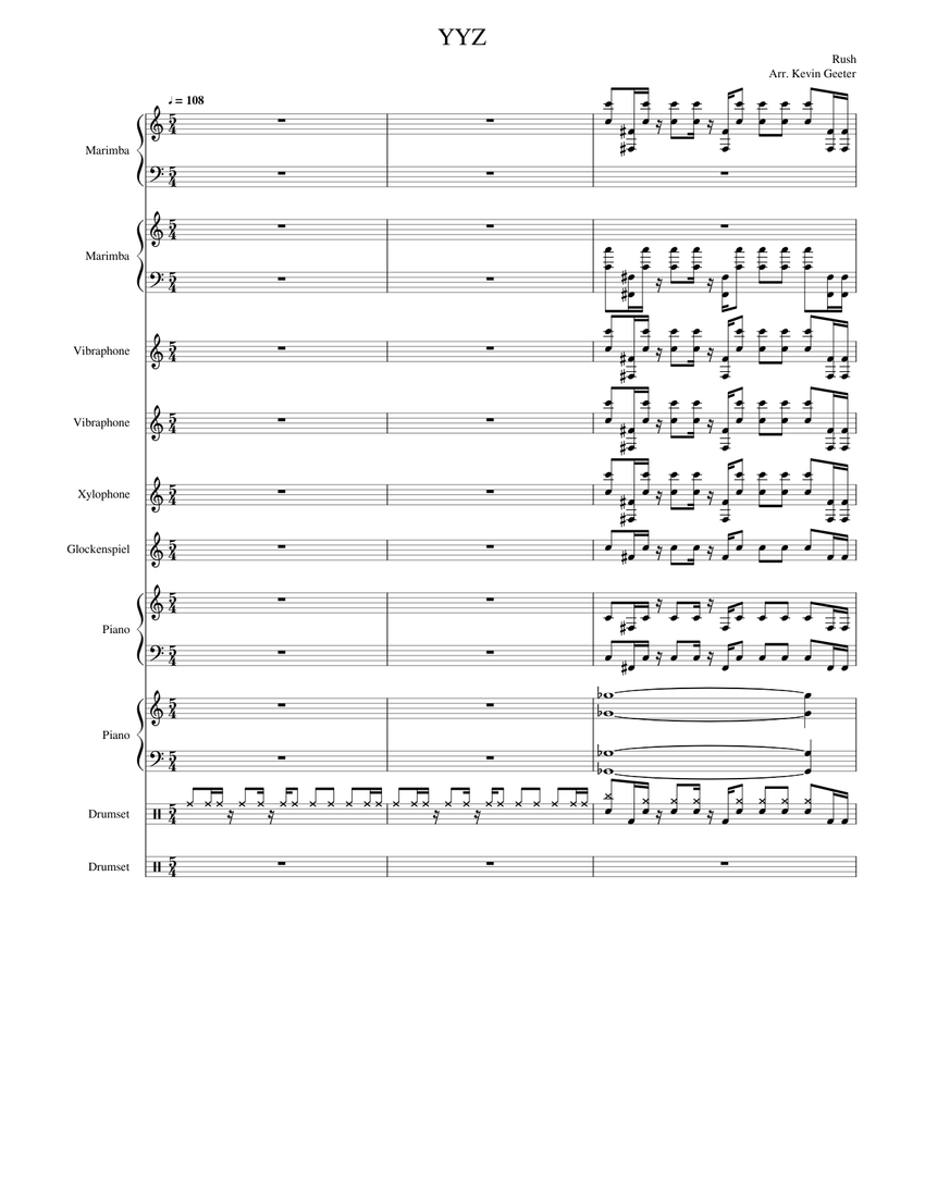 YYZ Sheet Music for Piano, Vibraphone, Glockenspiel, Drum group & more instruments (Mixed ...