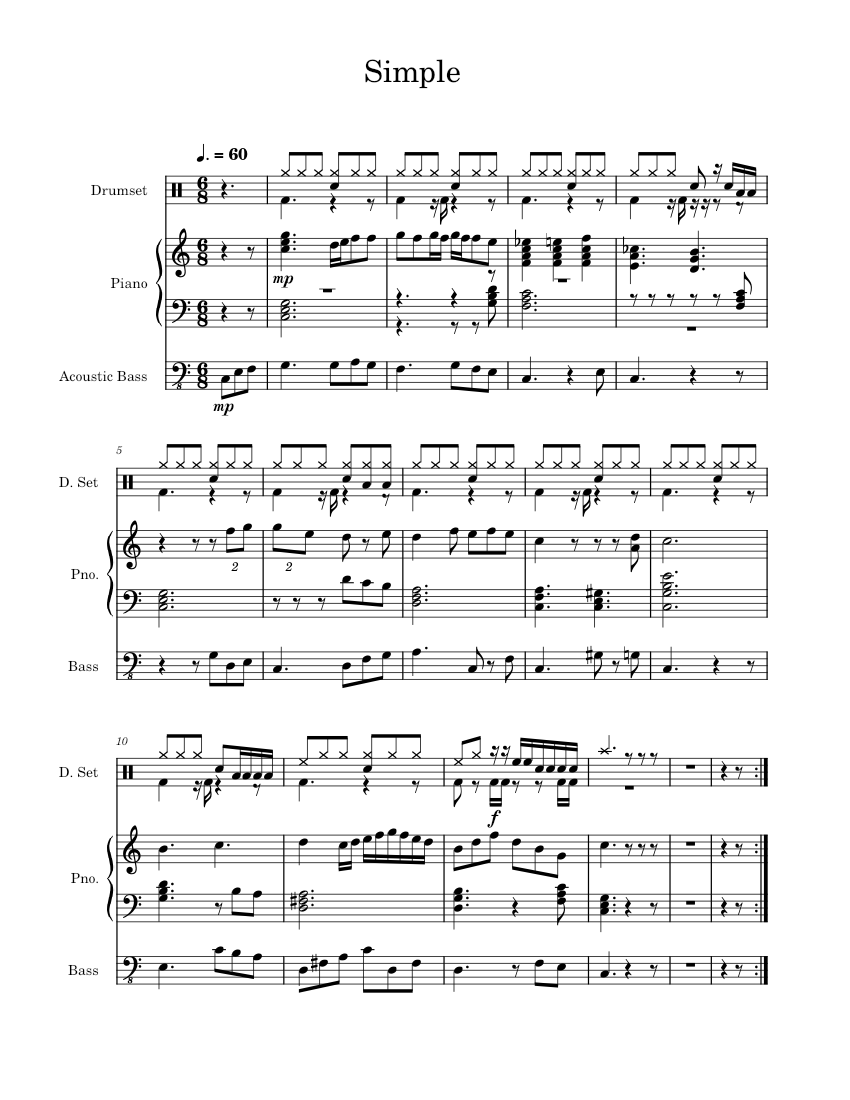 Simple Sheet music for Piano, Bass guitar, Drum group (Mixed Trio) | Musescore.com