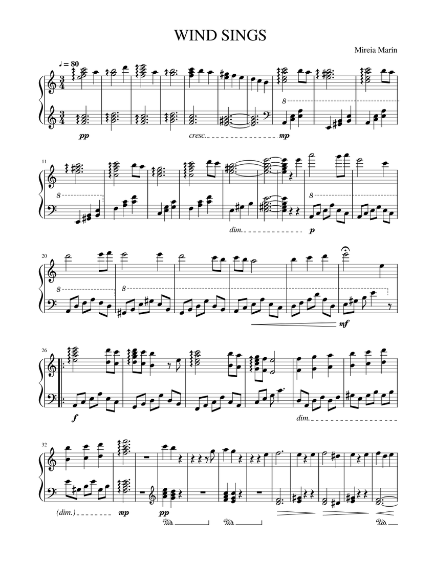 Wind Sings - Mireia Marín Sheet music for Piano (Solo) Easy | Musescore.com