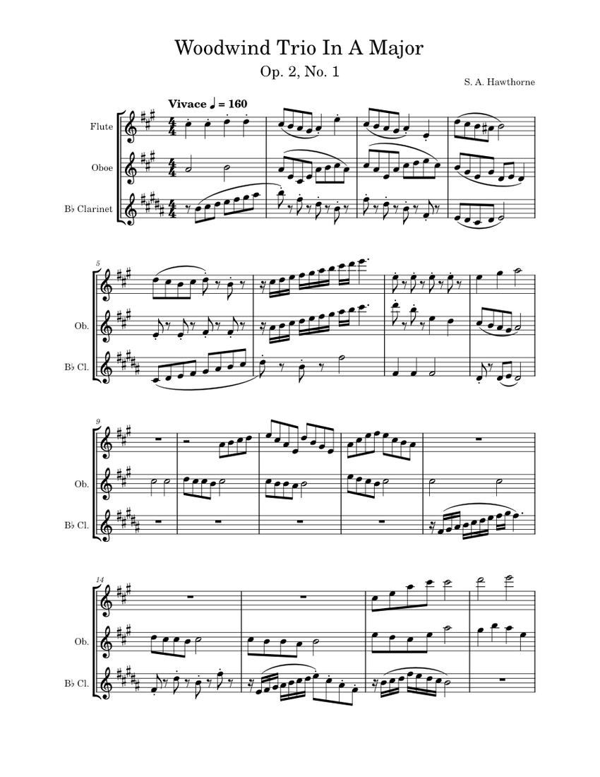 Woodwind Trio In A Major - S. A. Hawthorne Sheet music for Flute, Oboe ...